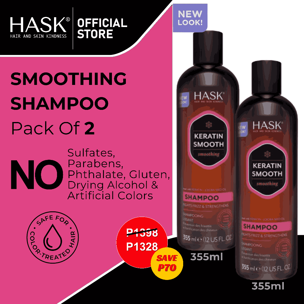 Hask Keratin Protein Smoothing Shampoo Pack of 2 (355 ml x 2 Bottles ...