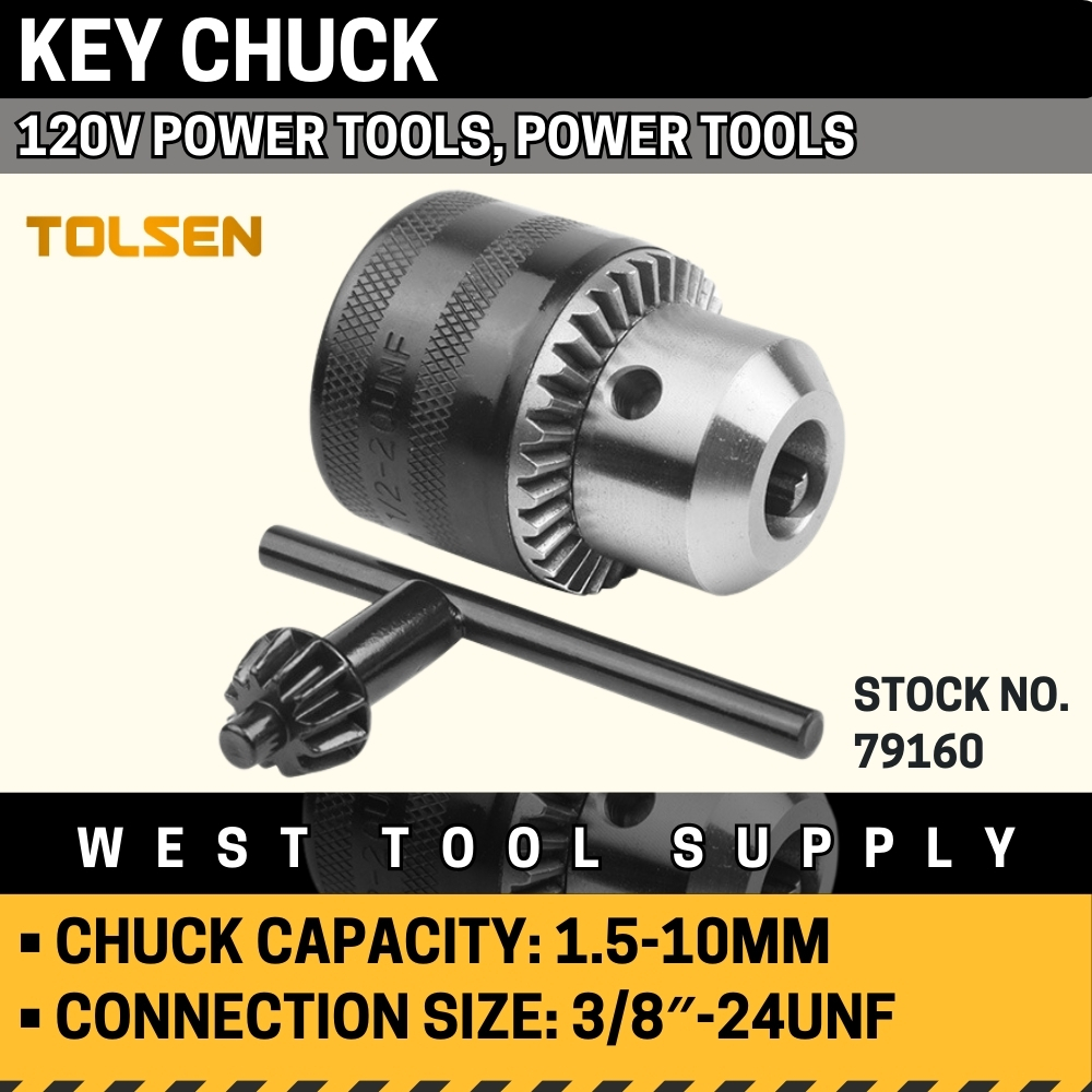 Tolsen Drill Chuck Key 10mm (3/8"-24UNF) Quick Change Hex Shank Impact Driver Conversion Tool ...