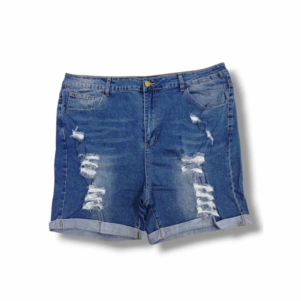 Plus Size Tattered Roll Up Hem Denim Shorts | Shopee Philippines