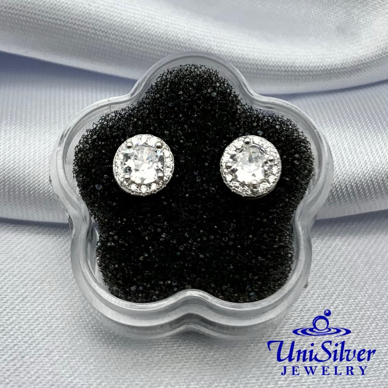 Unisilver 925 Sterling Silver 7MM Round Clustered Cz Stud Earring ...