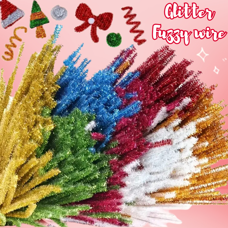 100PCS. Christmas Glitter Fuzzy Wires For Xmas DIY Creative Craft ...