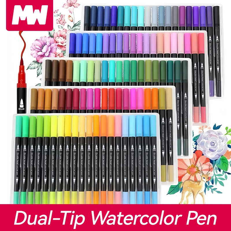 MW 24/36/48/60/80/100/120 Colors Watercolor Brush Pen Set Dual Tip ...