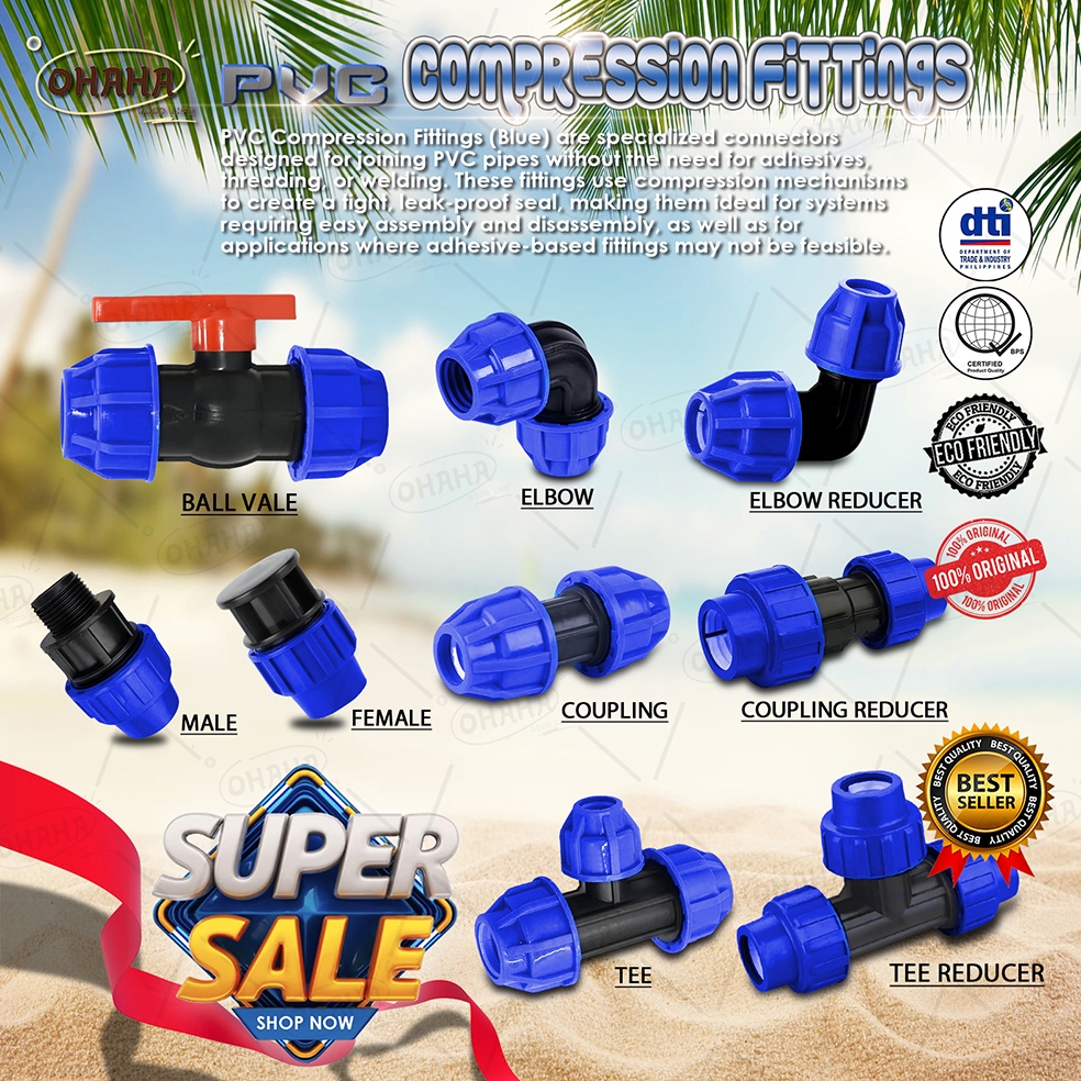 OHAHA PVC PE COMPRESSION FITTINGS BLUE SOLD PER PIECE (ALL SIZE ...