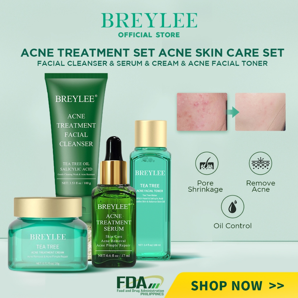 BREYLEE Tea Tree Acne Treatment Set Oil Control Shrink Pores Skin Care Acne Remover Acne Marks ...
