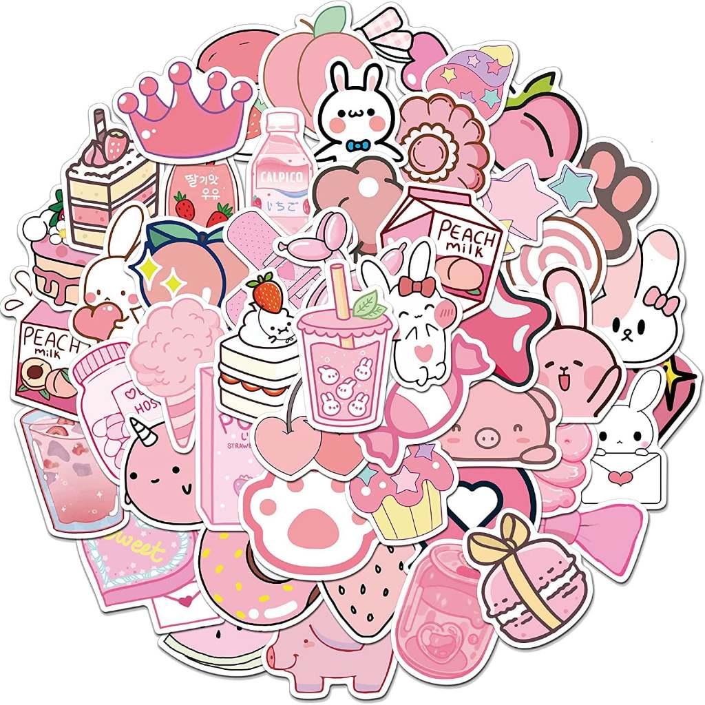 Cute Pink Rabbit Waterproof Vinyl Sticker Pack for Water Bottles and ...