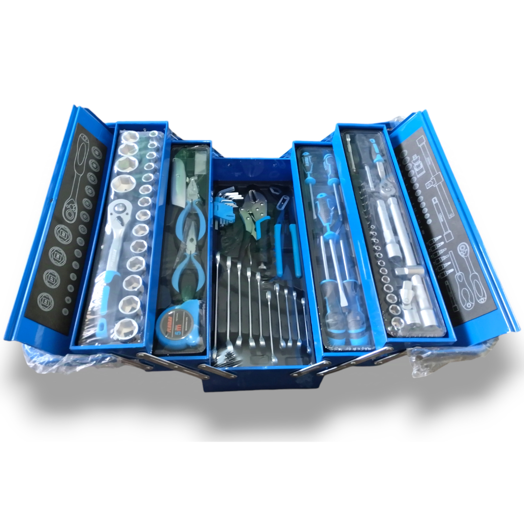 FLYMAN USA 85 PCS. Heavy Duty Tool Set with Tin Box Storage Box and ...