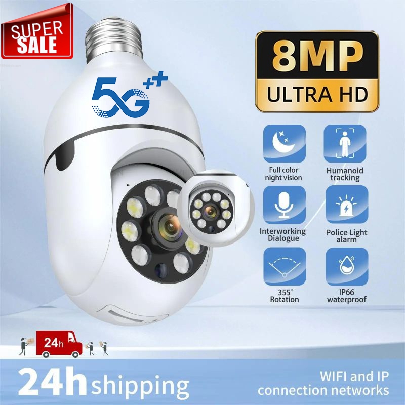 V380 Pro CCTV Bulb Camera Outdoor No WIFI Needed 5G Phone IP E27 Night ...