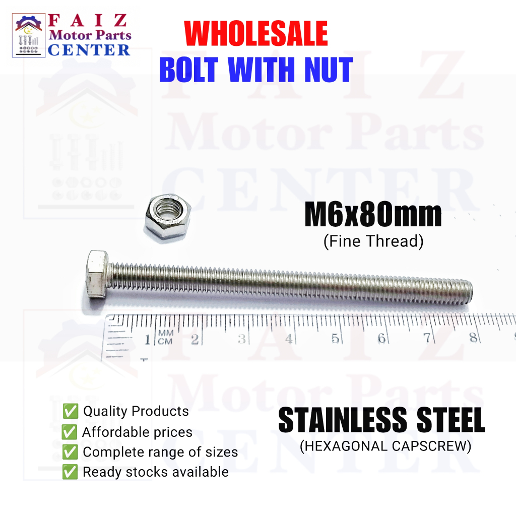 STAINLESS STEEL 6x80mm (#10 sa yabe/tools)HEX. CAPSCREW BOLT WITH NUT ...