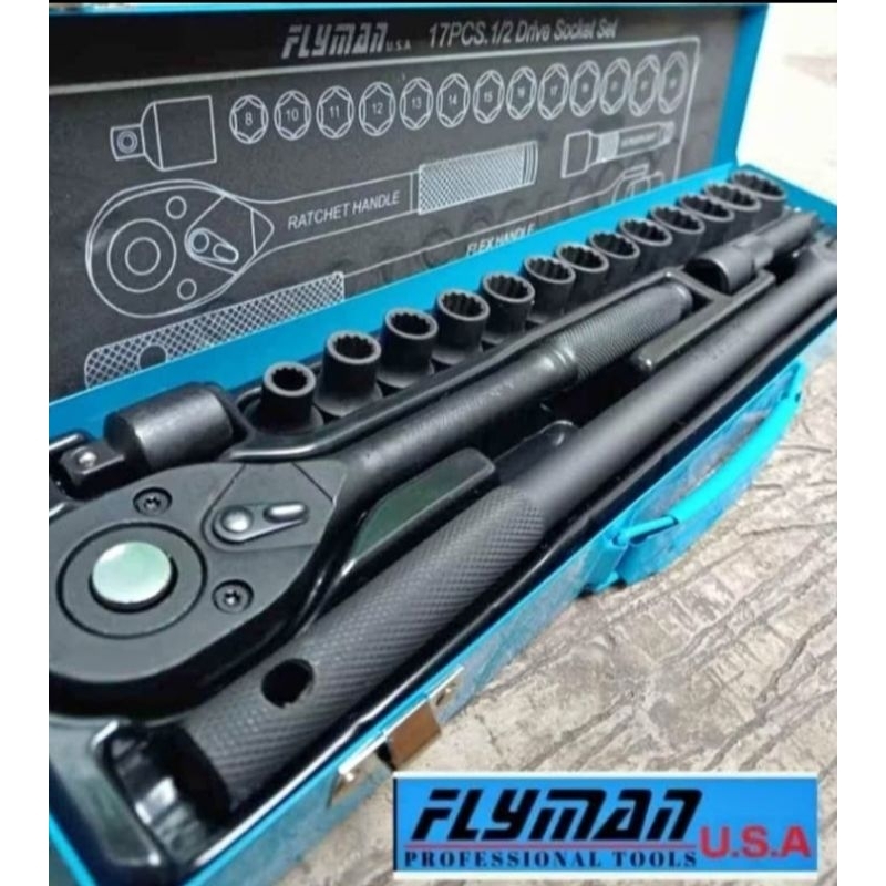 flyman original tools 17pcs socket set 1/2 drive 6points and 12 points ...