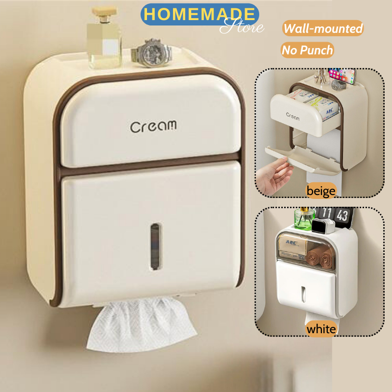 Wall Mounted Bathroom Tissue Holder No Punch Waterproof Bathroom Tissue ...
