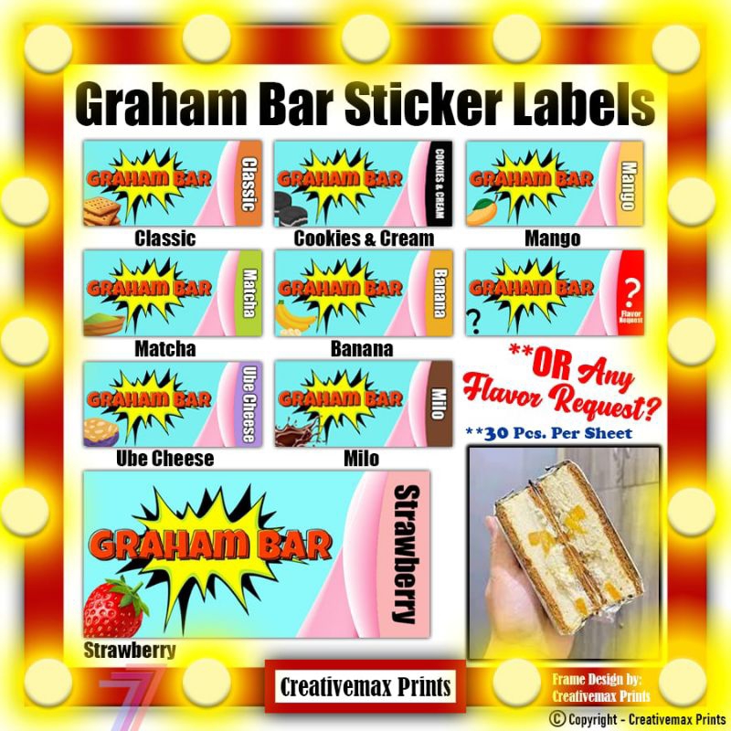 GRAHAM BAR Sticker Label (30pcs. Per Sheet | 1 x 2 | Waterproof | READY ...