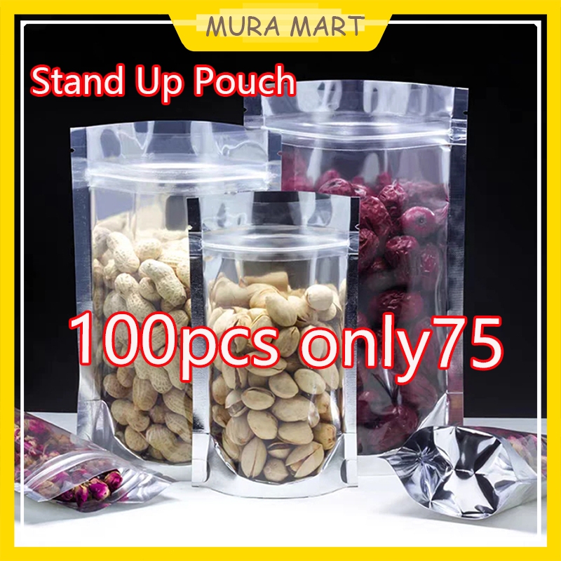 PAYDAY SALE 100pcs Silver Transparent Stand Up Pouch with Zip Lock Cpack Ziplock Pouch ...