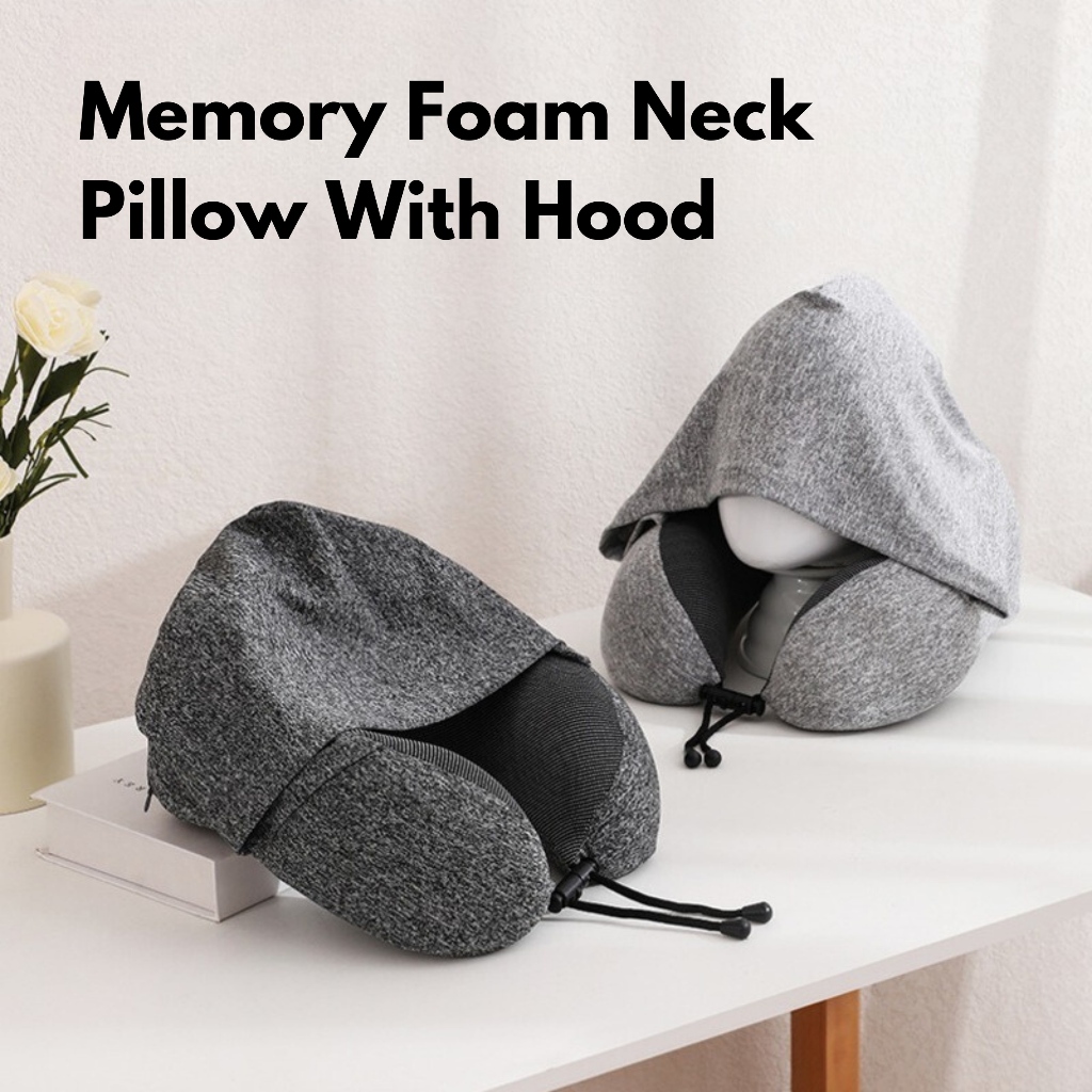 TOP HOME PH New Memory Foam U-Shaped Neck Nap Pillow with Hood for ...