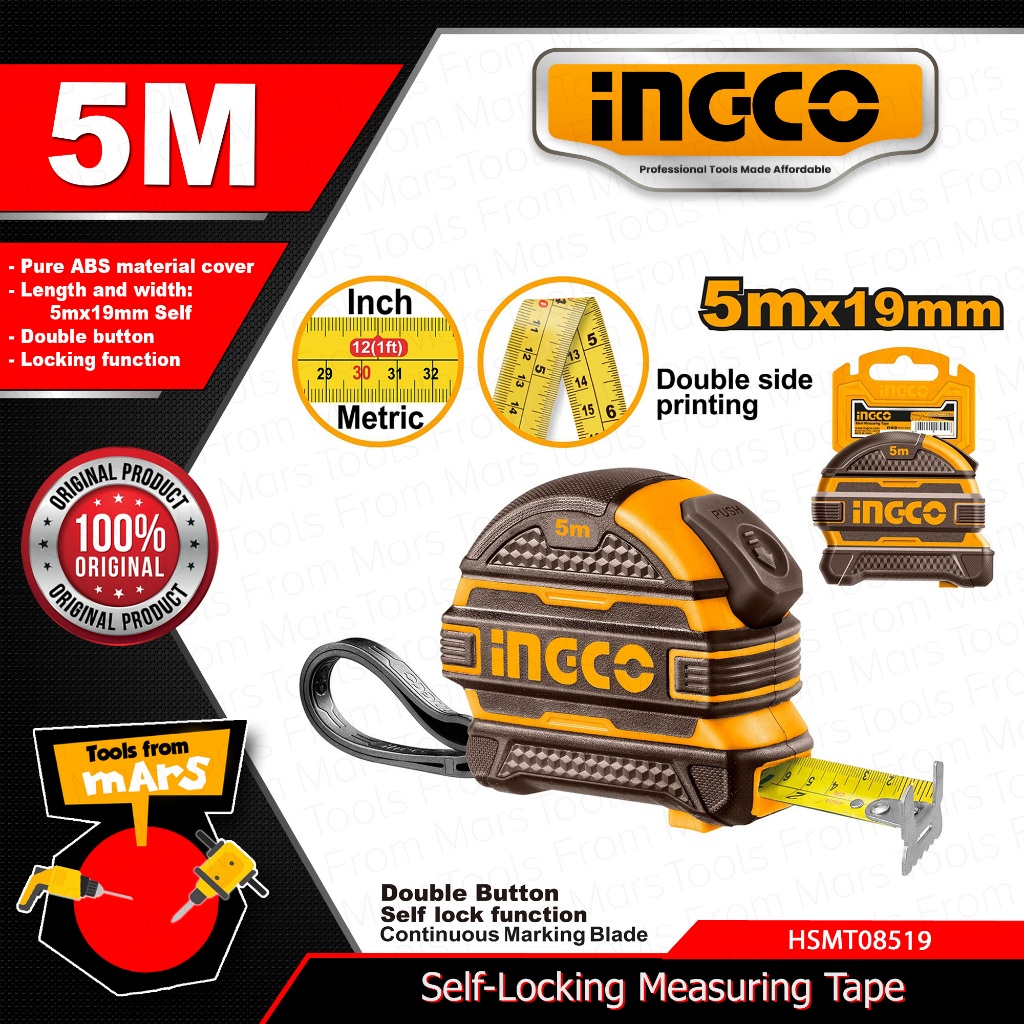 Ingco Self Locking Steel Measuring Tape Measure 3M | 5M | 10M With Metric and Inch TFM HT2 ...