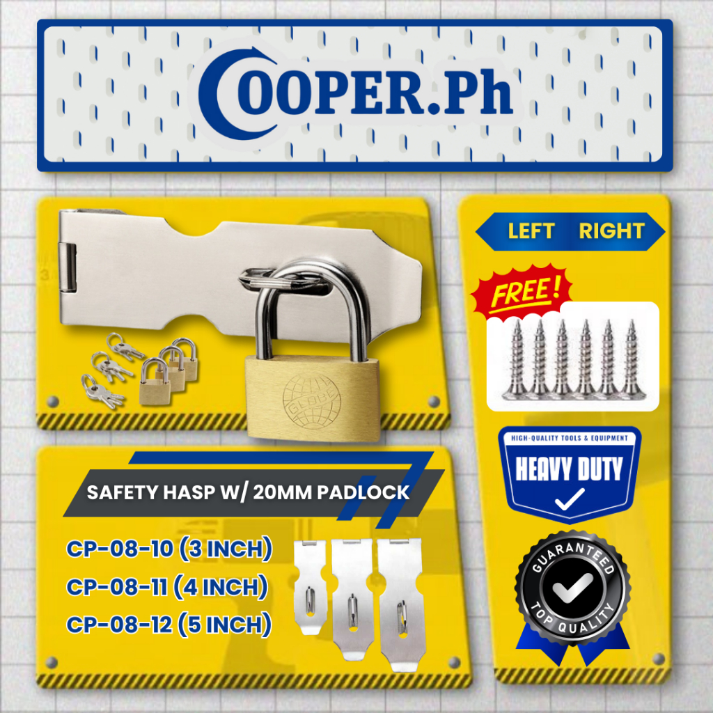 Cooper.ph safety hasp with 20mm padlock 3" 4" 5" CP-08-10-12 | Shopee ...