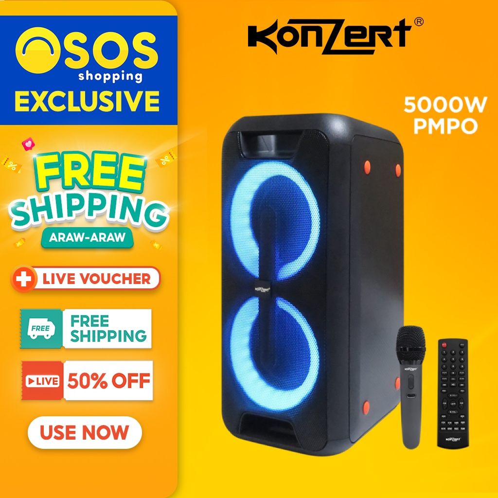 KONZERT Bulilit Dos 5000W PMPO Party Box Portable Rechargeable Speaker ...