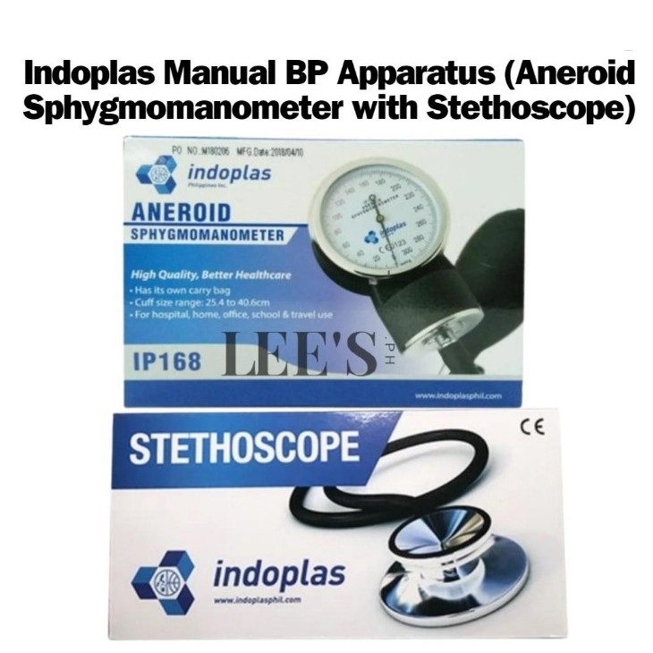 (Lee-J) Indoplas Manual BP Apparatus (Aneroid Sphygmomanometer with Stethoscope) - 1 Set ...