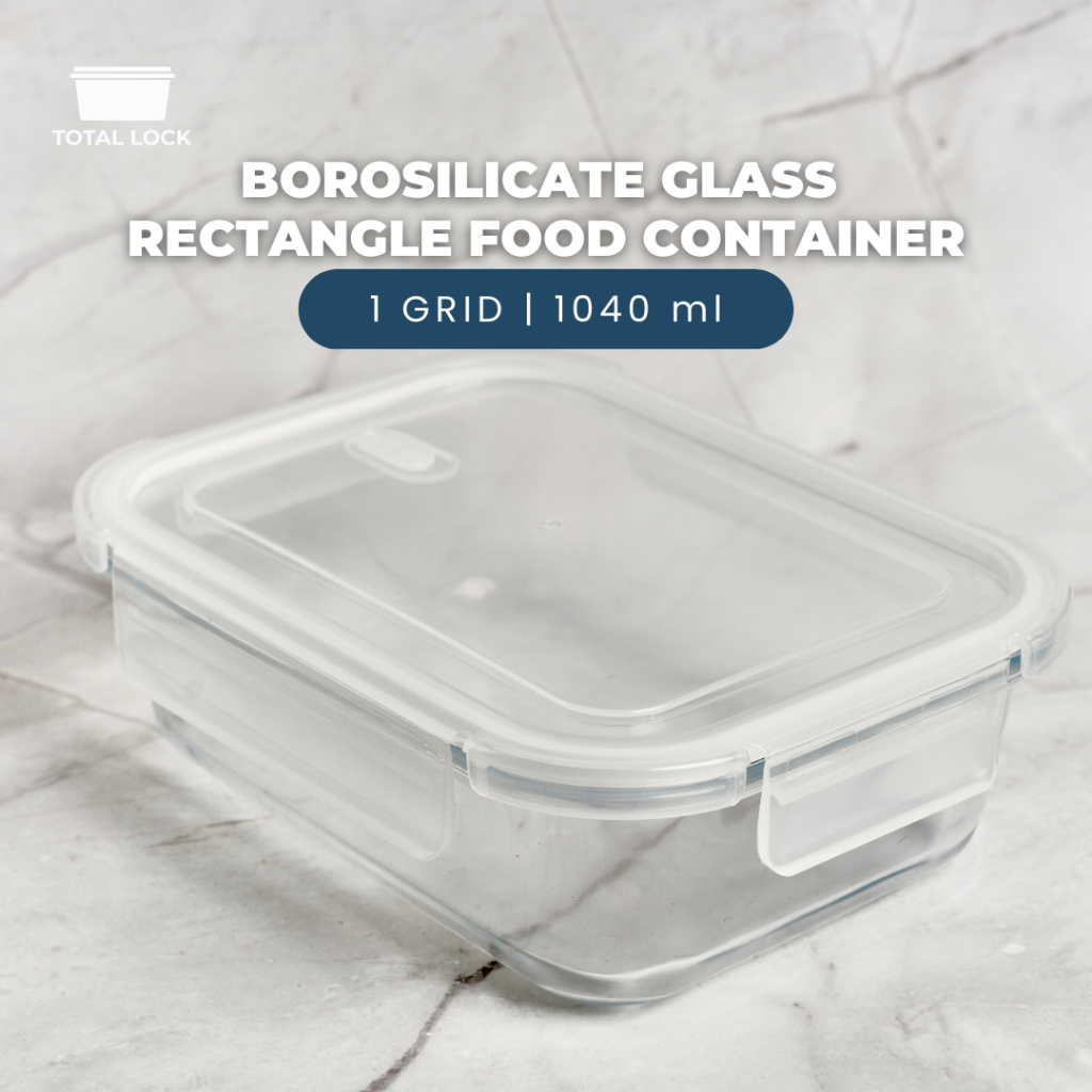 Total Lock Borosilicate Glass Container 1-Grid Rectangle 1040ml ...