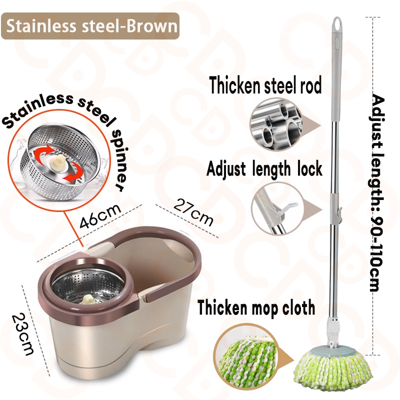 Spin Mop Set with Stainless Steel Spinner and Bucket - Steel-UP-Brown ...