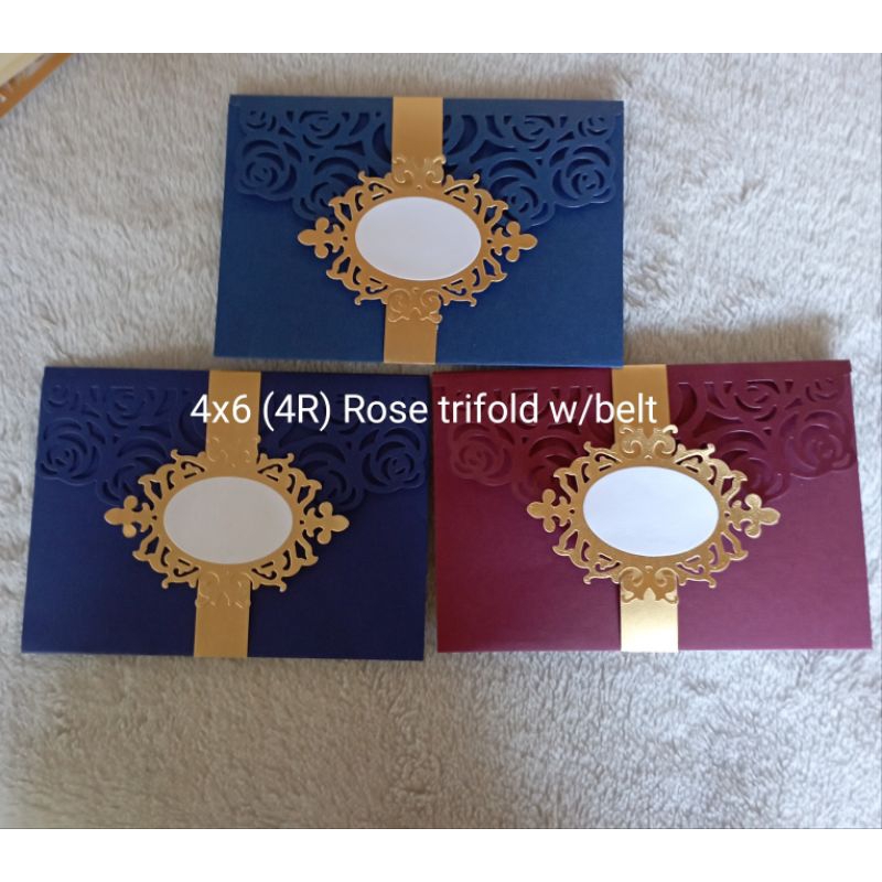 4x6 (4R)TRIFOLD ROSE DESIGN INVITATION CARD COVER with belt and accent ...