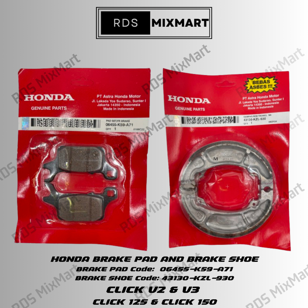 HONDA BRAKE PAD AND BRAKE SHOE for CLICK 125 / CLICK 150 / CLICK V2 AND ...