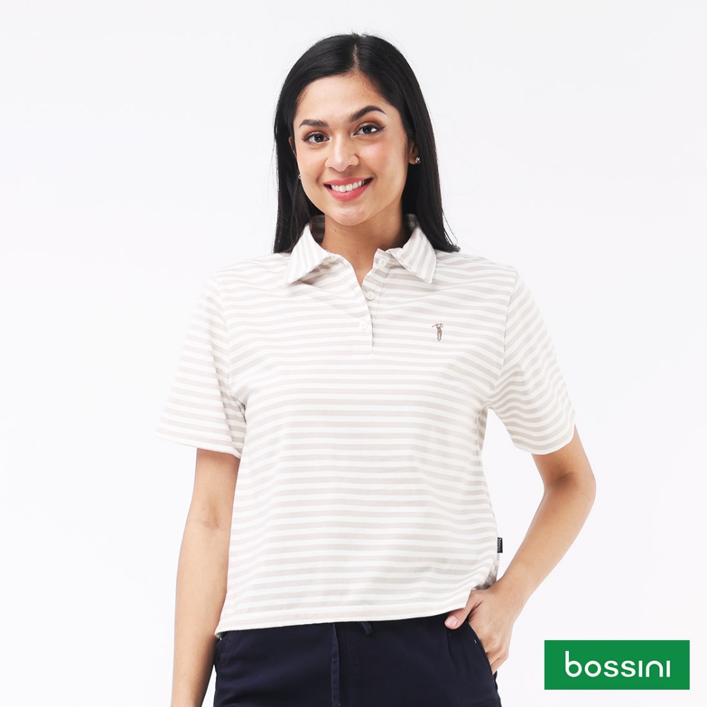 Bossini Ladies Striped Jersey Short Sleeve Collared Blouse OLT06-0003 ...