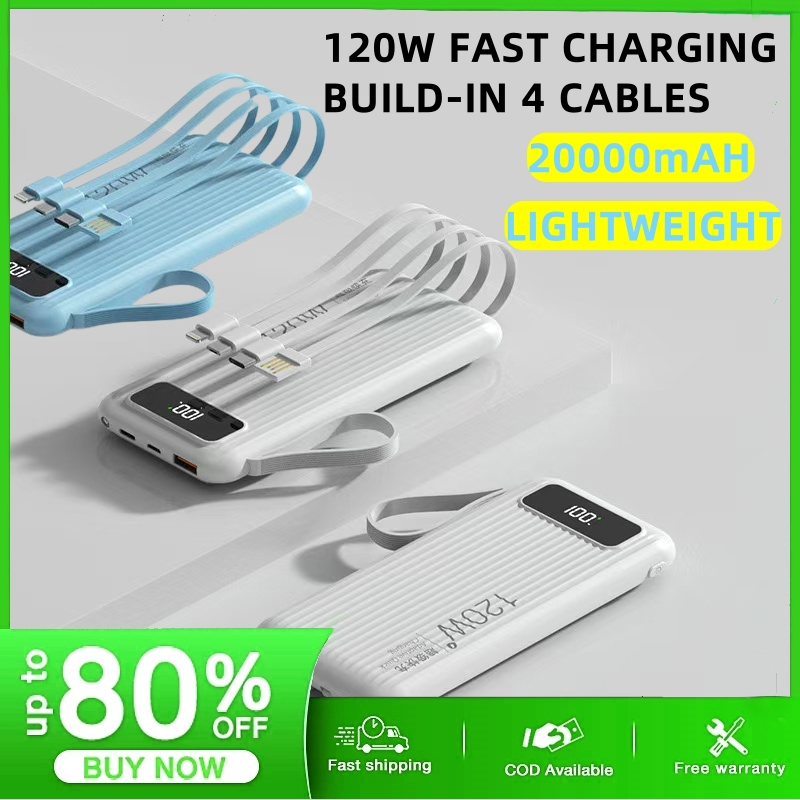 Powerbank original 20000mah fast charger with 4 cable and LED Display ...