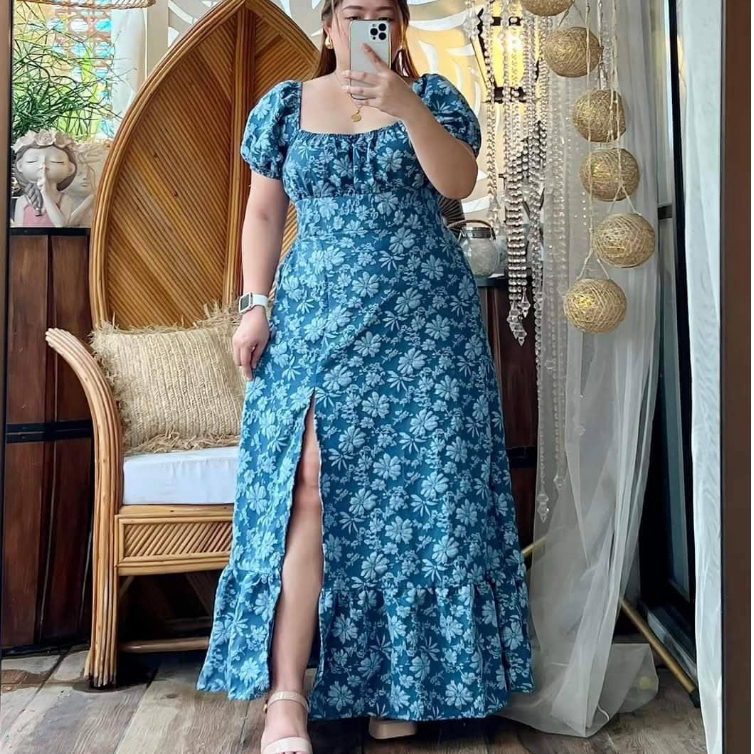 CURVY MNL Elizabeth Plus Size Embossed Maxi Dress with Slit | Shopee Philippines