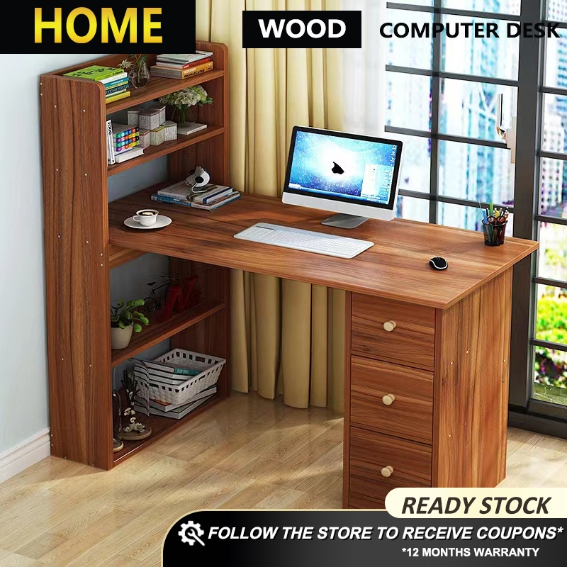 Desk bookshelf combination study table computer table with 3 drawers ...