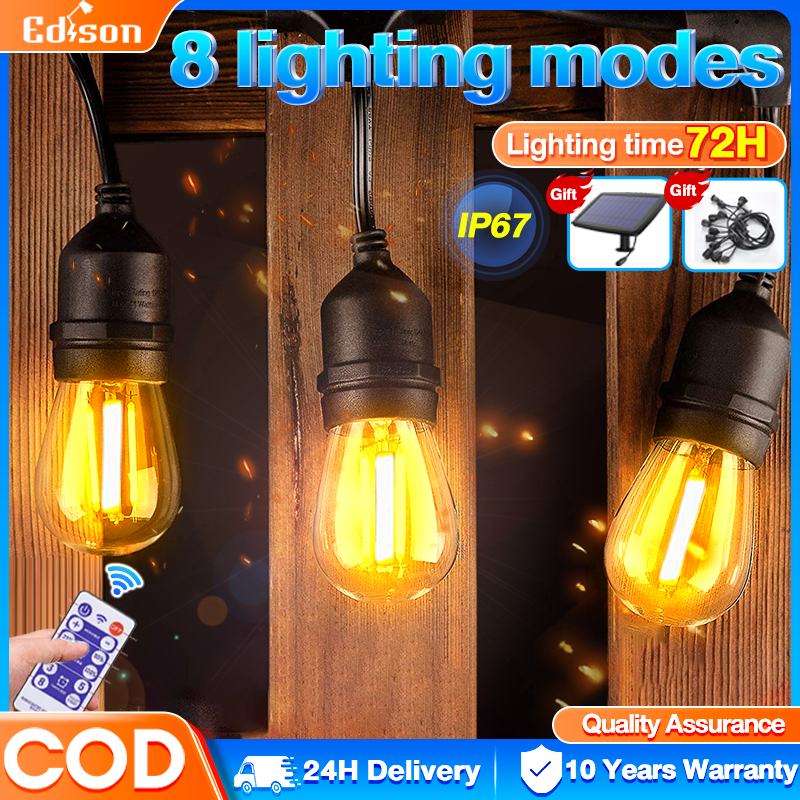 String Lights Bulb Outdoor Hanging Light Solar IP67 Fairy Light 5M 10M ...