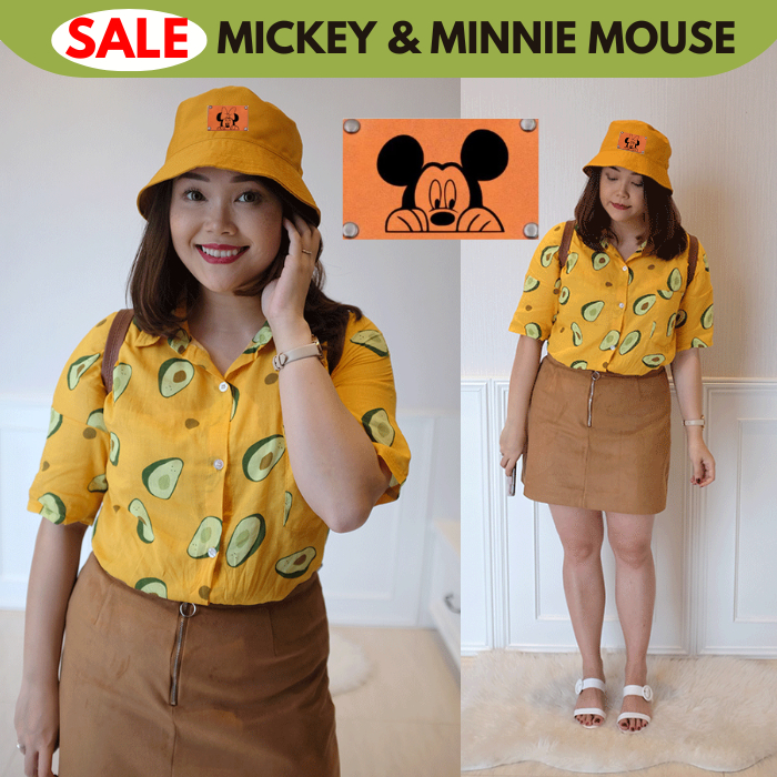 MICKEY & MINNIE MOUSE LEATHER PATCH WITH RIVET BUCKET HAT FOR WOMEN ...
