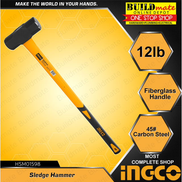 BUILDMATE Ingco Sledge Hammer Stoning Maso Carbon Steel with Fiberglass ...