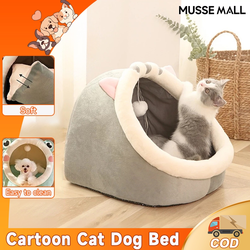 Musse Cute Cartoon Cat Bed Washable Dog Bed Cat House Warm And ...