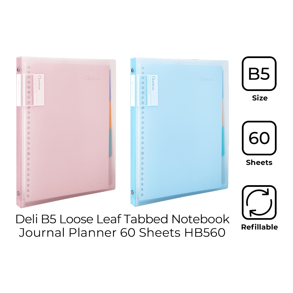 Deli HB560 B5 Loose Leaf Tabbed Notebook Journal Planner 60 Sheets ...