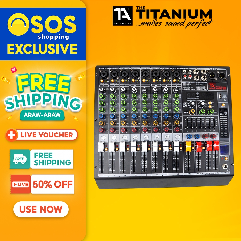 Titanium Audio Powered Mixer with DSP 700W RMS (USB,AUX,BT, +48V, 7 ...