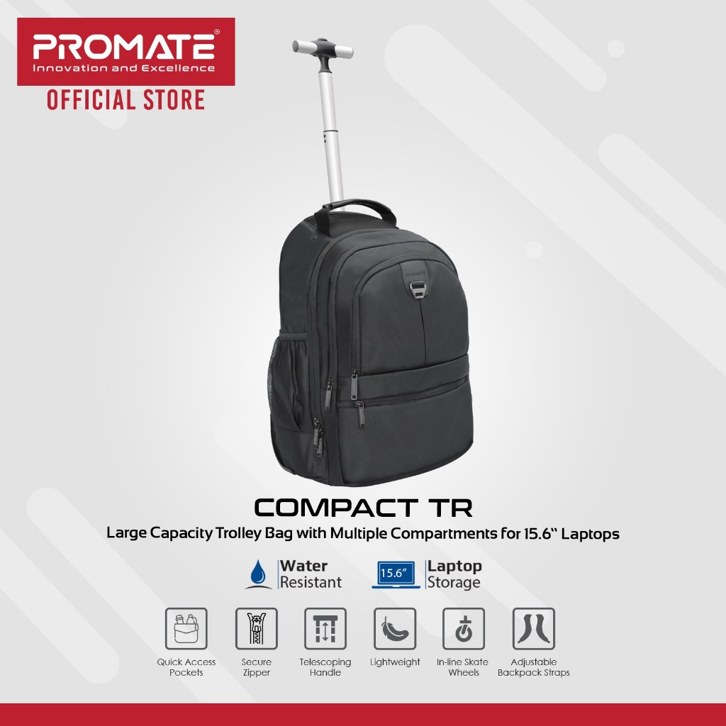 Promate Compact-TR Large Capacity Trolley Bag with Multiple ...