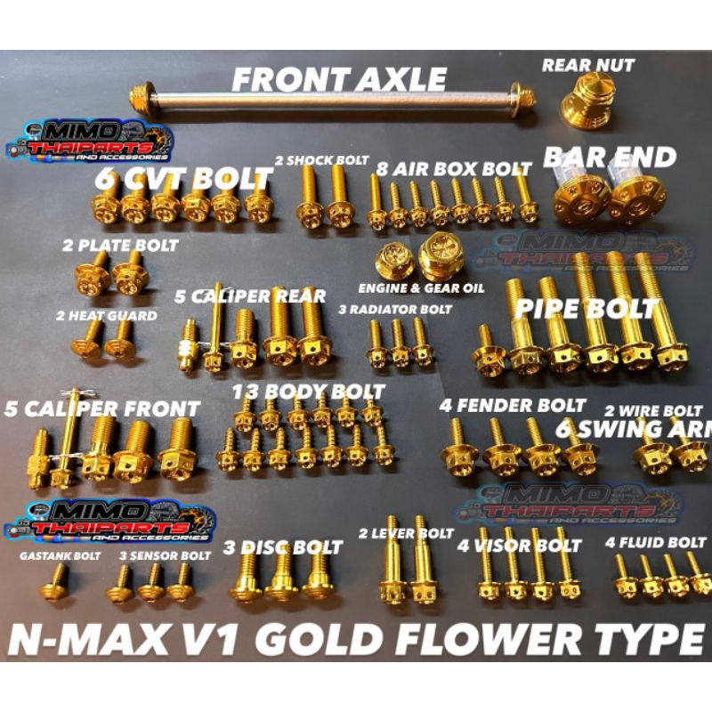 NMAX V1 GOLD BOLTS FULL SET (HENG BRAND THAILAND) | Shopee Philippines