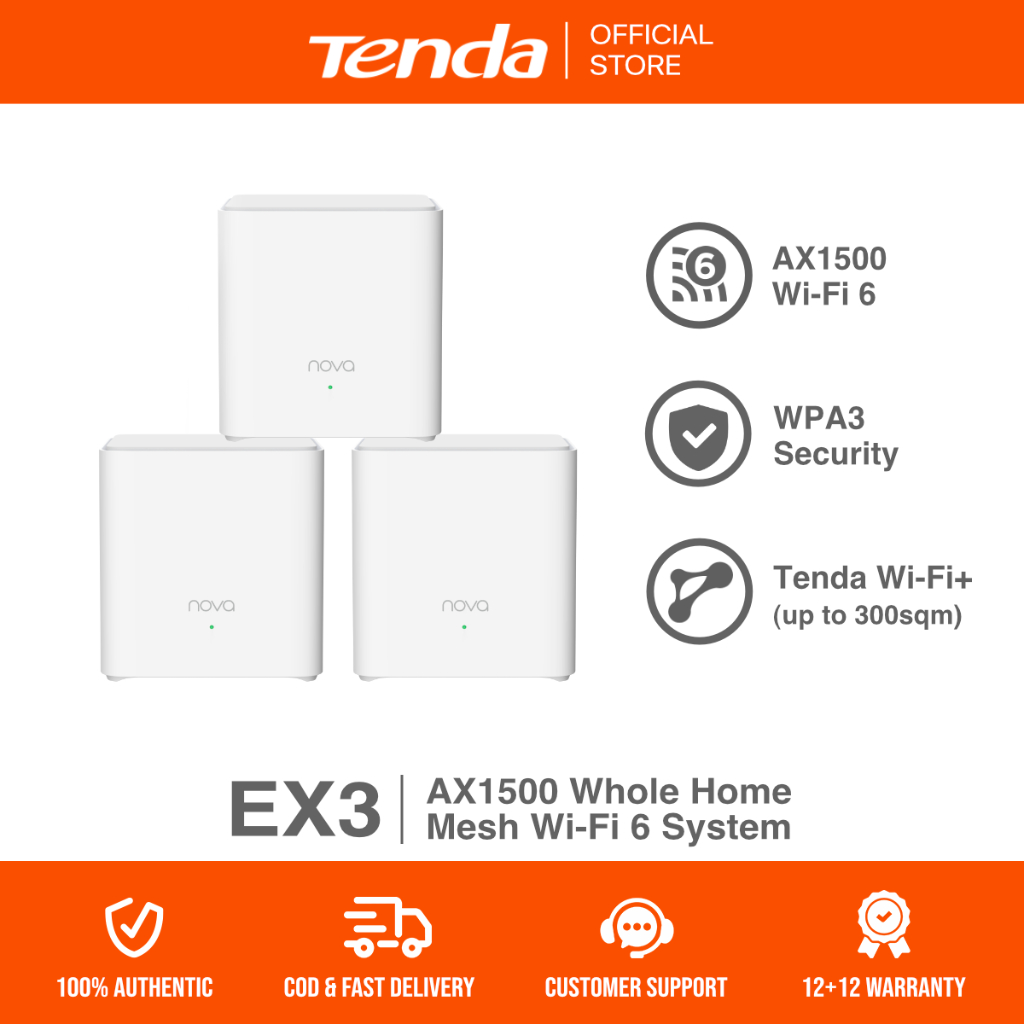 Tenda EX3 AX1500 Whole Home Wifi 6 3-Pack Mesh System | Gigabit | Dual ...