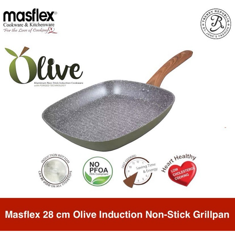 Masflex Olive 28 cm Non Stick Induction Ready Grill Pan | Shopee ...