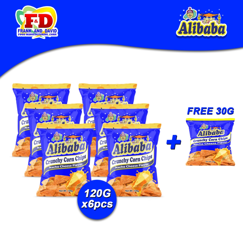 Alibaba Crunchy Corn Chips - Nacho Cheese 120 grams x 6 pcs + 30 grams ...