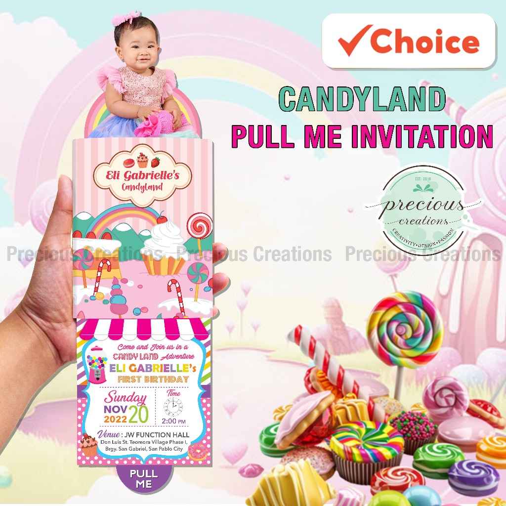 10-50pcs CANDYLAND themed Pull Me Invitation + FREEBIES | Shopee ...