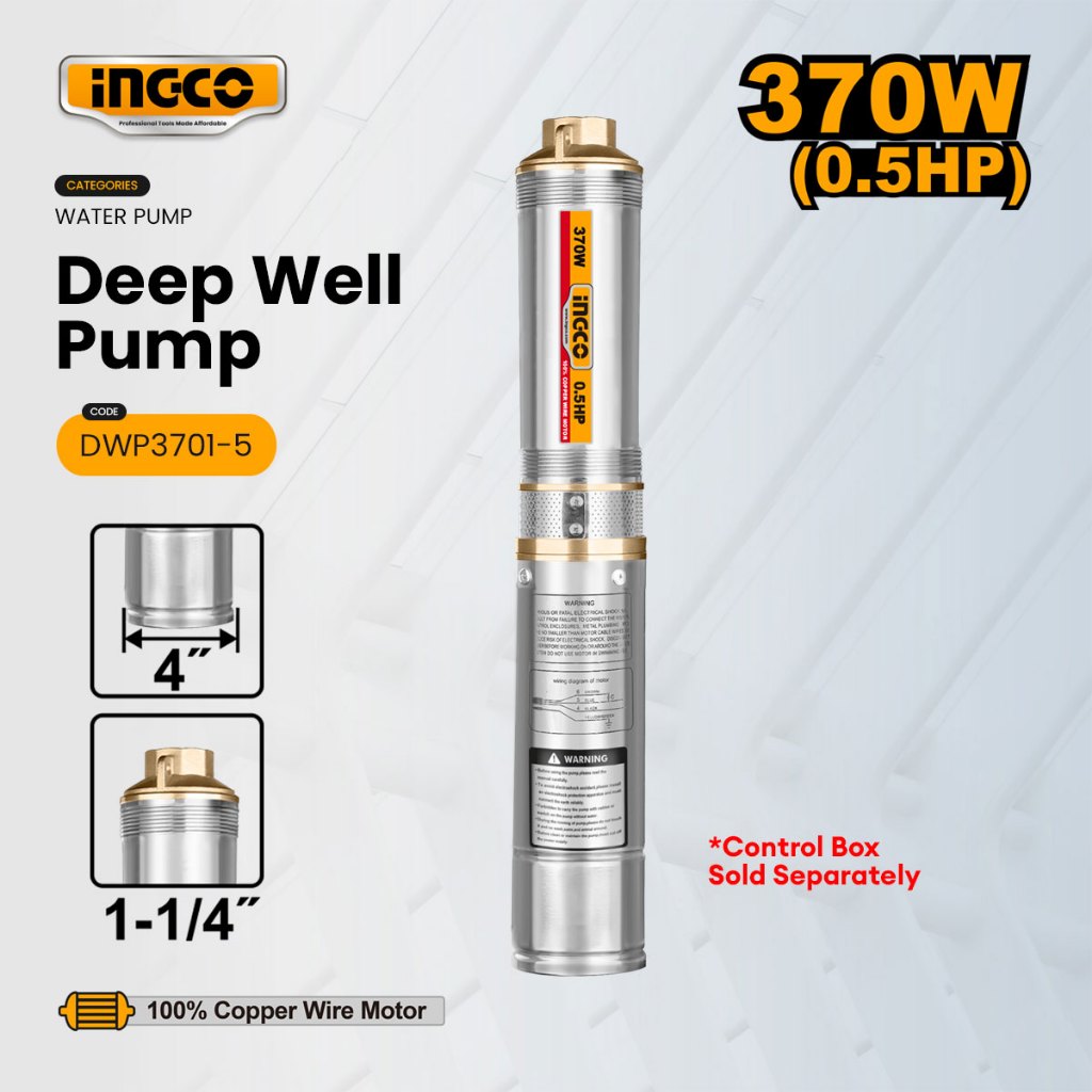 Ingco 4" Deep Well Pump 0.5hp Stainless Steel Body Borehole Water Pumps ...