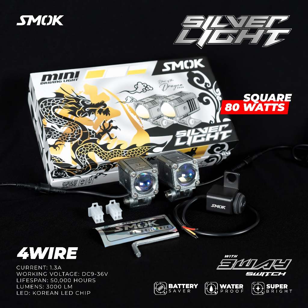 2 PCS MINI DRIVING LIGHTS SMOK SILVER LIGHT 60 & 80 Watts WHITE YELLOW ...