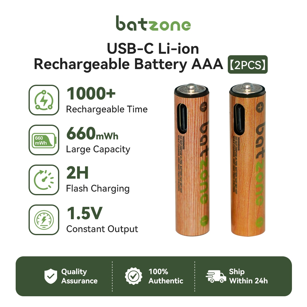 batzone 660mWh 1.5V AAA Batteries Rechargeable USB-C For Toy,Game ...