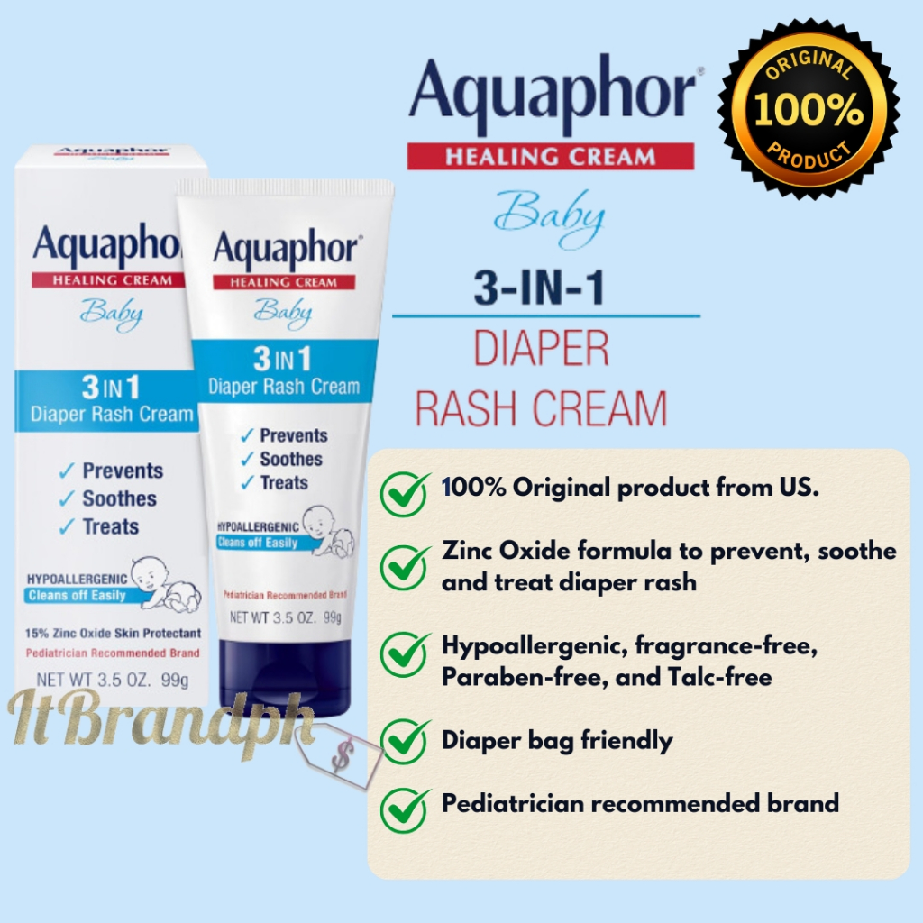Aquaphor Baby Diaper Rash Cream, 3-in-1 Diaper Rash Relief, 3.5oz / 99g ...