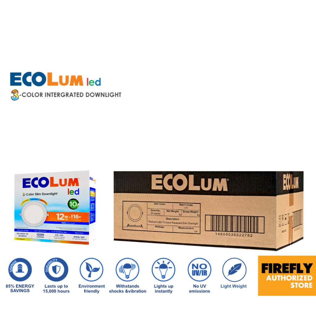 20pcs or 1 Box Ecolum Tri-Color Non-Integrated LED Downlight | Shopee ...