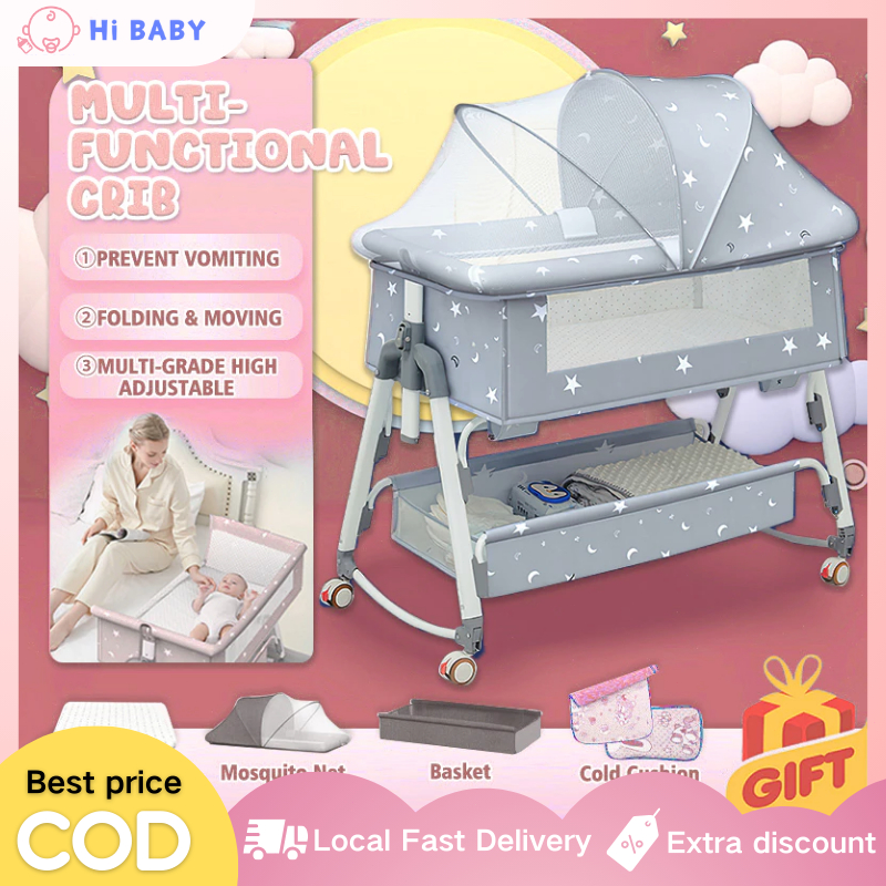 Multi-functional baby bassinet Liftable crib with wheels Anti-mosquito ...