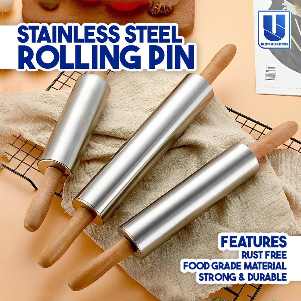 Rolling Pin Stainless Steel Pressing Stick Pizza Dough Non Stick Dough ...