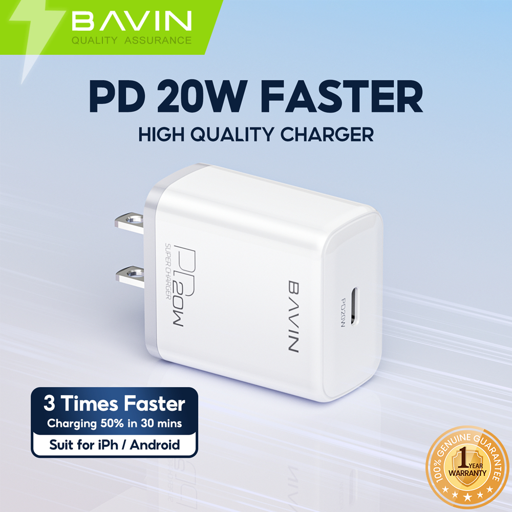 BAVIN PC828 / PC827 20W PD Fast Charging Charger Dual Type-C & USB Port ...