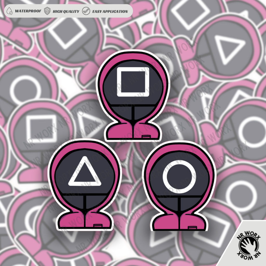 Squid Game Masked Men Laminated Vinyl Stickers Square Triangle Circle ...